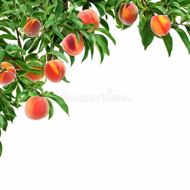 Branches with Peaches on White Background Stock Illustration ...