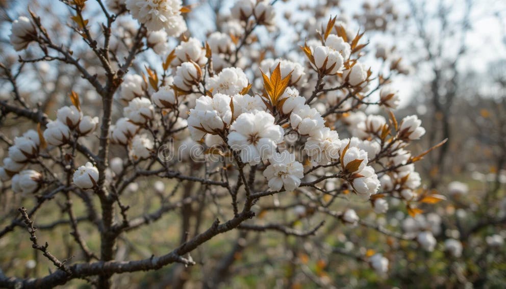 Branches of a Tree Covered in Clusters of Fluffy White Blossoms, Each ...