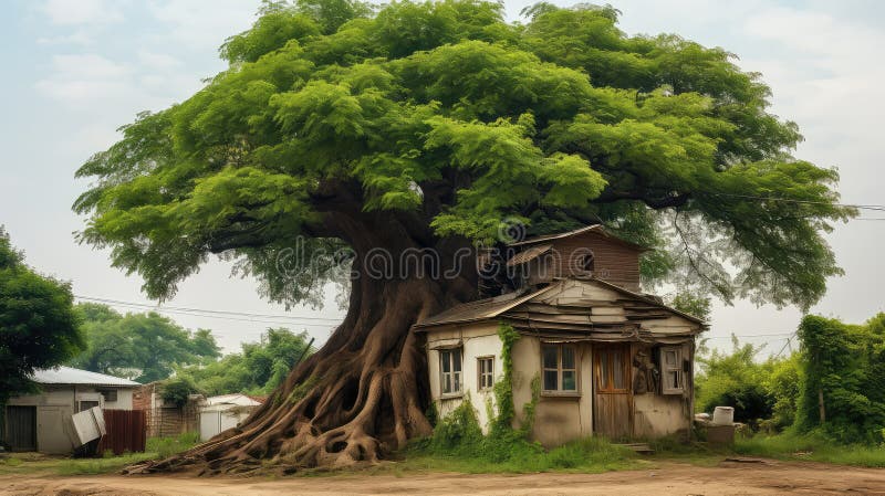Branches tree on house stock image. Image of ctrast - 369471445