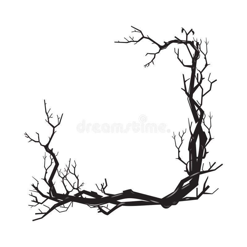 Branches Tree Roots Frame Woodcut Vintage Line Art. Vector Illustration ...