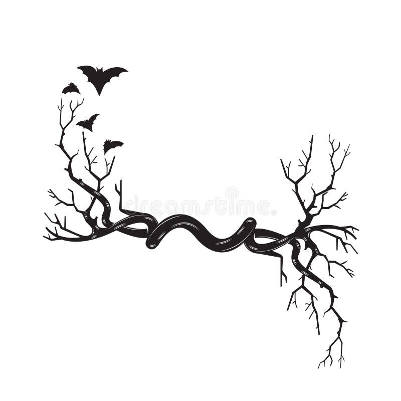 Branches Tree Roots Frame Woodcut Vintage Line Art. Vector Illustration ...
