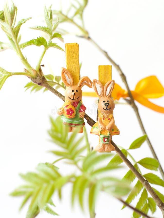 Branches with Young Leaves and Rabbits Stock Image - Image of rabbit ...