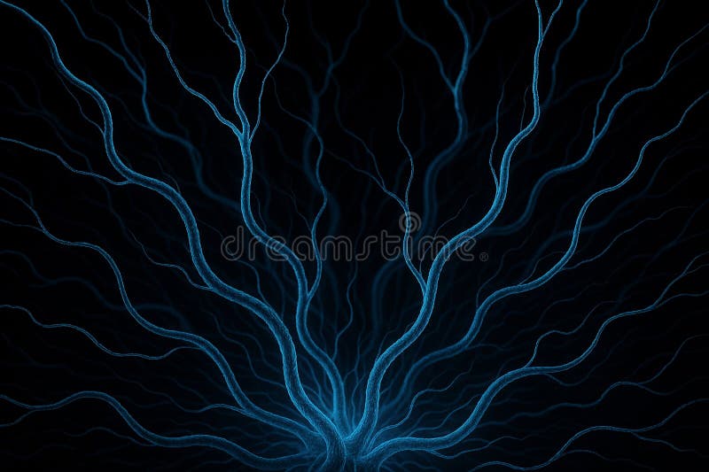 Branching Blue Neural Pathways on a Dark Background, Illustrating Complex Network Connections ...