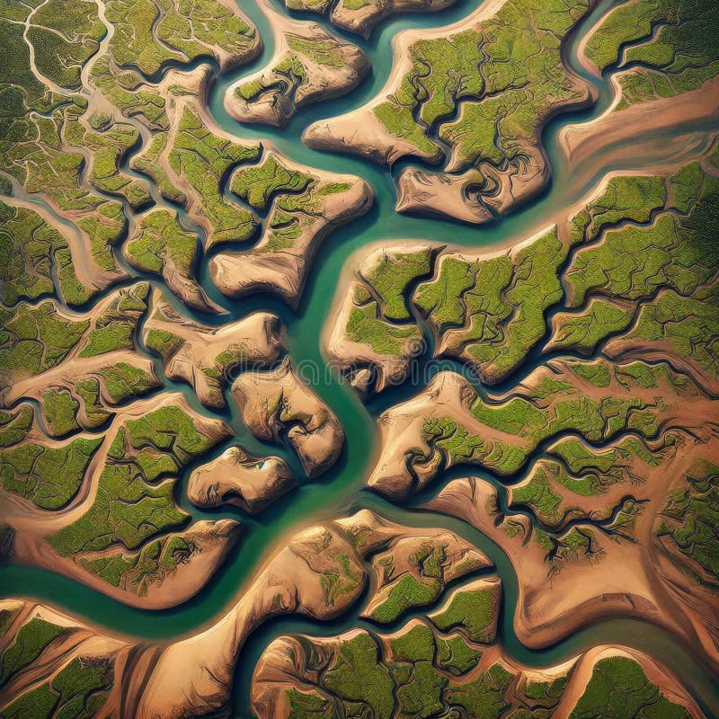 Branching River System in a Lush Environment Stock Illustration ...