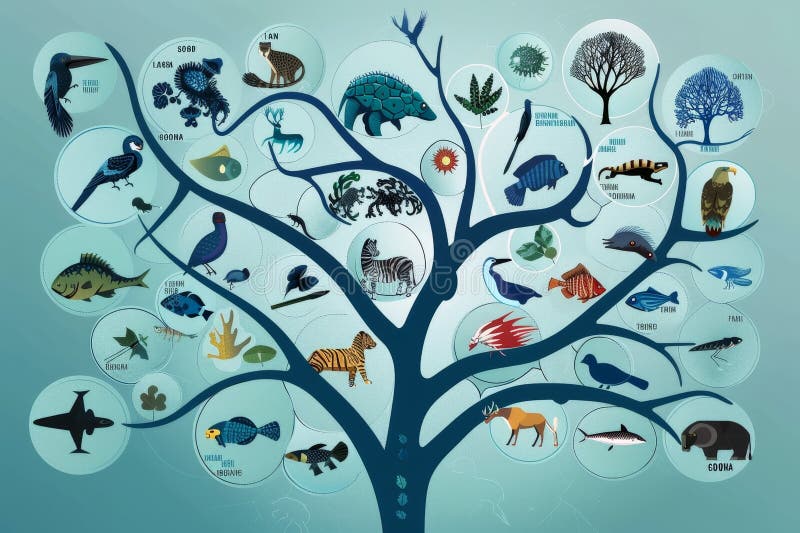A Branching Tree Diagram Depicting the Evolution of Different Species ...