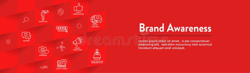 Brand Awareness Icons Set and Web Header Banner Design Stock Vector ...