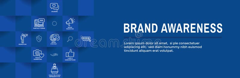 Brand Awareness Icons Set and Web Header Banner Design Stock Vector ...