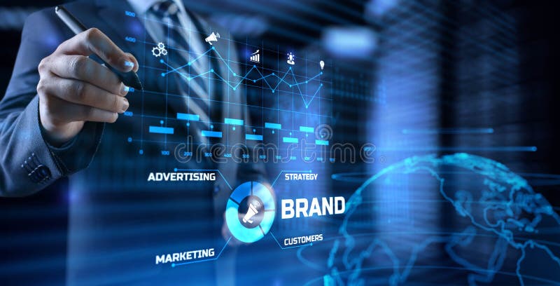 Brand Development Marketing Strategy Concept. Businessman Pressing ...