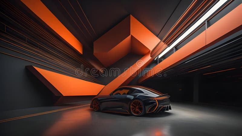 A Brand-less Generic Concept Car in a Garage. Generative Ai Stock ...