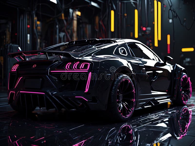 A Brand-less Generic Concept Car in Neon Light. Ai Generated Stock ...
