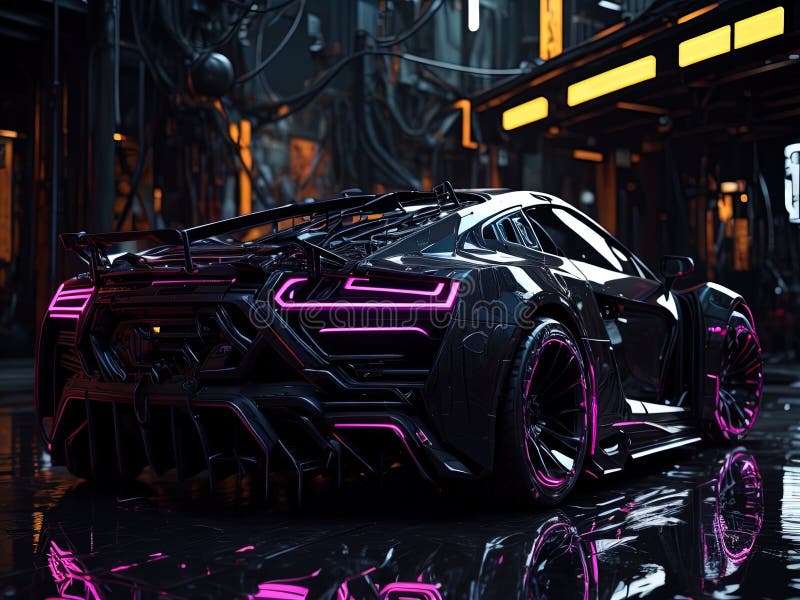 A Brand-less Generic Concept Car in Neon Light. Ai Generated Stock ...