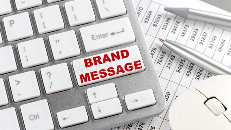 BRAND MESSAGE Text on a Keyboard Wirh Chart and Pencil Stock Image ...