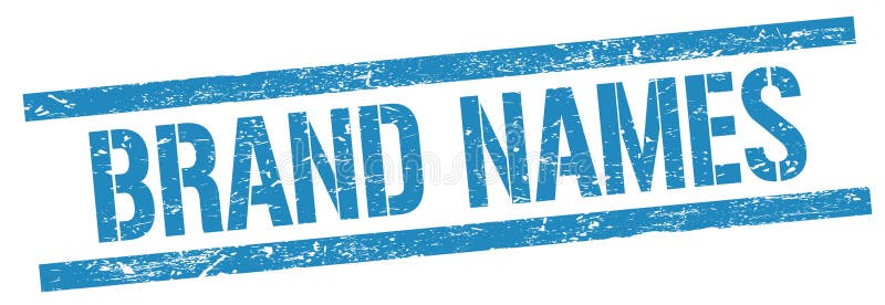 BRAND NAMES Text on Blue Grungy Rectangle Stamp Stock Illustration ...