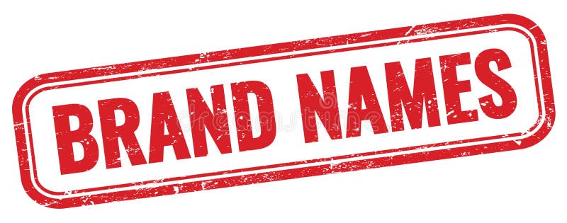 BRAND NAMES Text on Red Grungy Stamp Stock Illustration - Illustration ...