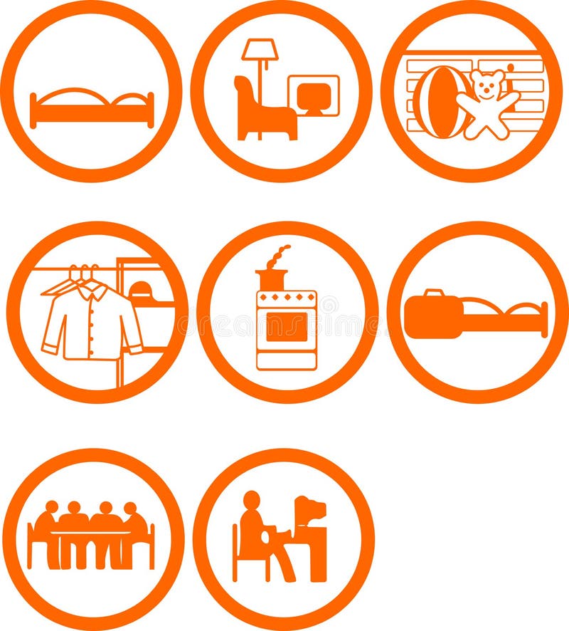 Brand New Home Rooms Icons stock vector. Illustration of mansion - 3432380