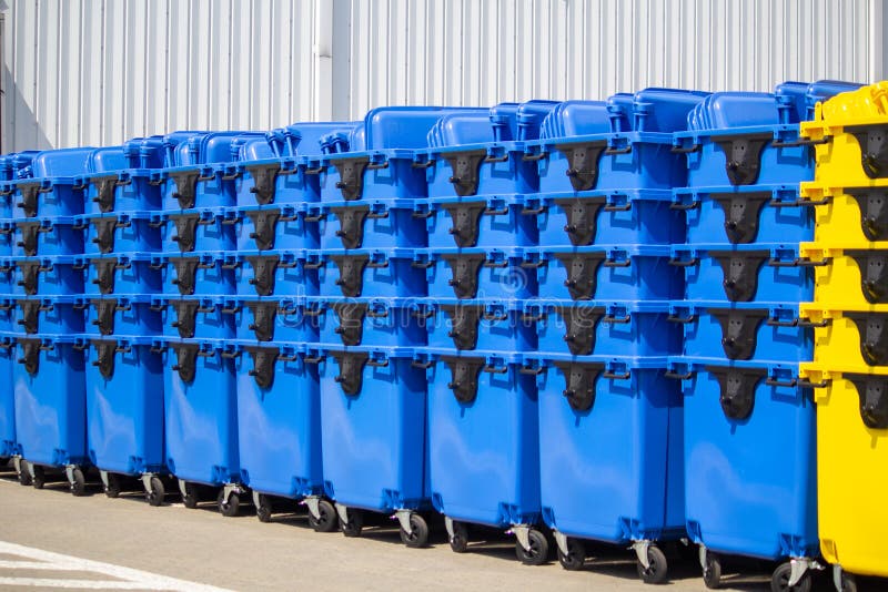 Brand New Plastic Garbage Containers. Recycling Bins Stock Photo ...
