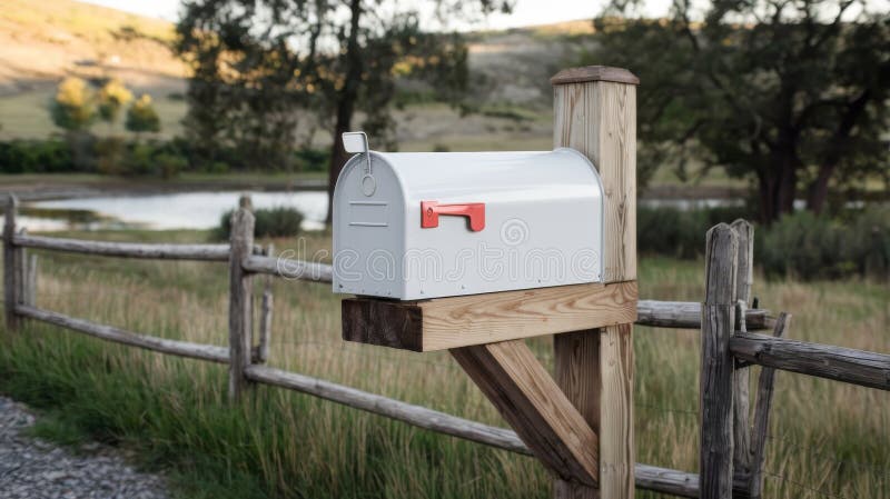 Brand New White Mailbox Mounted on a Wooden Post Stock Illustration ...