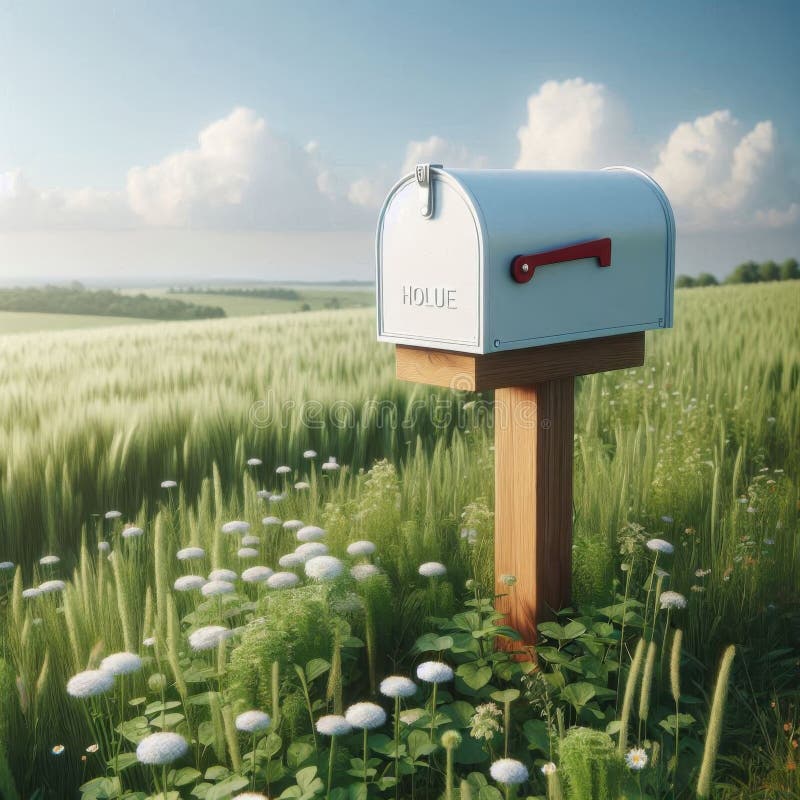 Brand New White Mailbox Mounted on a Wooden Post Stock Illustration ...