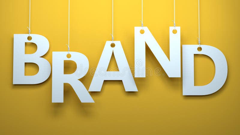 Brand Text Message with Hanging Rope on Yellow Background. 3D Render ...