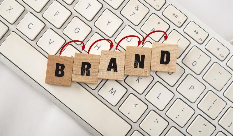 Brand Text on Wooden Block with Keyboard, Brand Concept Stock Image ...