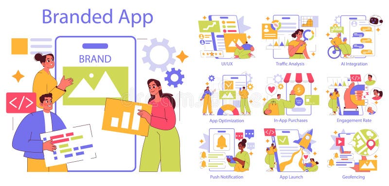 Branded App. Flat Vector Illustration Stock Vector - Illustration of ...