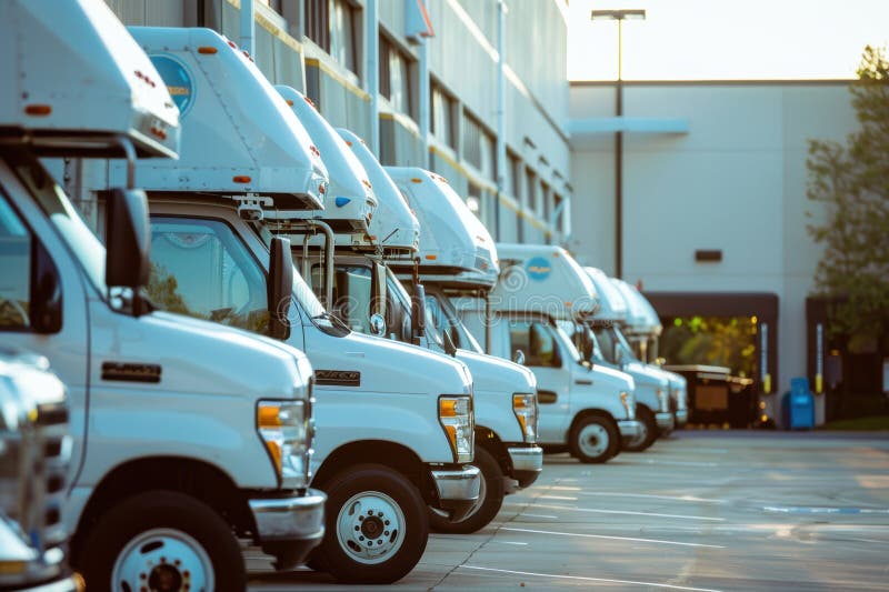 Branded Delivery Trucks at Loading Docks with Staff Actively Loading ...