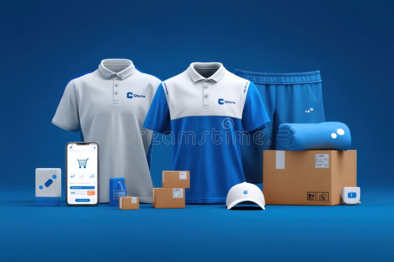 Branded Delivery Uniform and E-Commerce Icons Displayed Against a ...