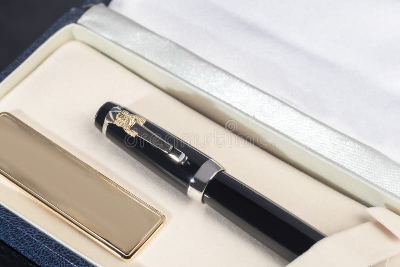 Branded Pen in a Box. Gift Set. Selective Focus. Office Interior Stock ...