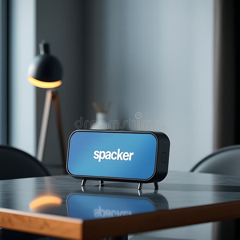 A Branded Speaker Mockup Displayed on a Modern Table with Soft Lighting ...