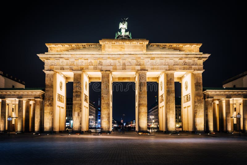 Brandenburg Gate at Night Front View Stock Photo - Image of city ...