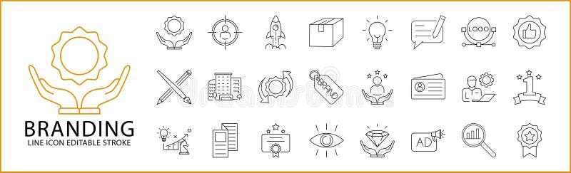 Branding Icon Set in Line Style. Stock Vector - Illustration of sketch ...