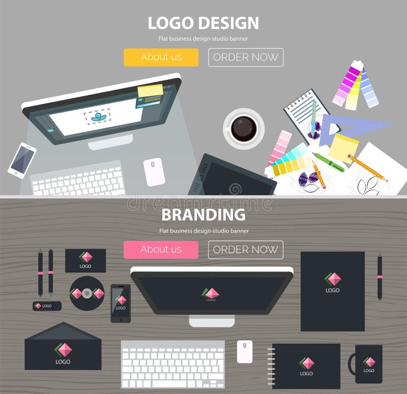 Branding, Logo Design Flat Illustration Concepts Set. Top View Stock ... Branding, Logo Design Flat Illustration Concepts Set. Top View Stock ...
