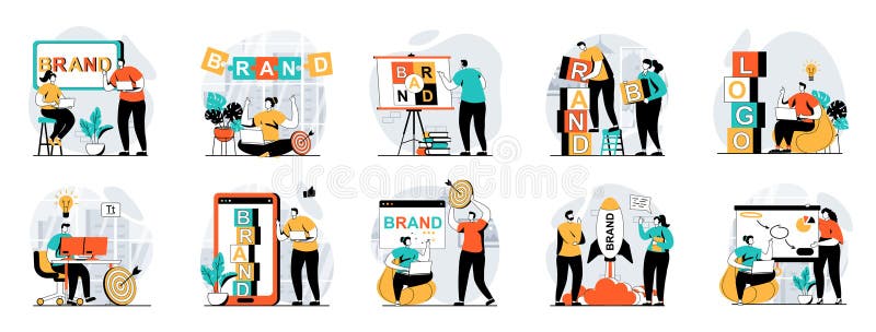 Branding Team Web Concept with People Scenes Mega Set in Flat Design ...