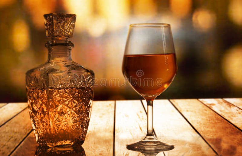 Brandy on a bar table stock image. Image of beverage - 215356061