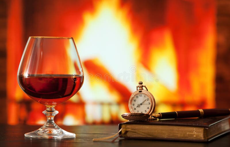 Brandy Glass, Diary and Pocket Watch Stock Photo - Image of cognac ...