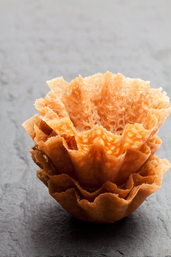 Brandy Snap Baskets with Ice Cream and Berries Isolated on Whit Stock ...