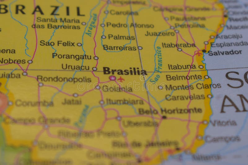 Brasilia on the World Map-Geo Political Map Stock Image - Image of capital, continent: 368000073