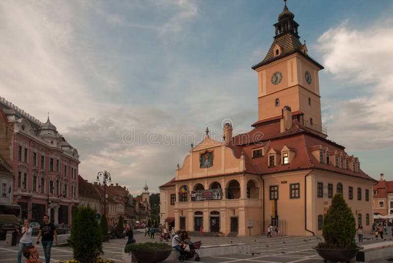 Brasov main square Romania editorial stock photo. Image of clock - 98535063