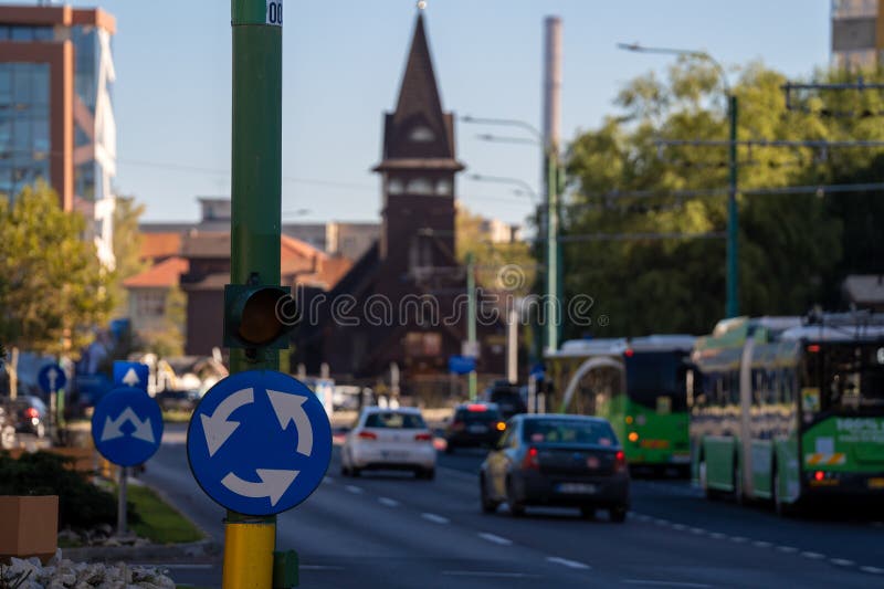 The Circular Path: a Classic Roundabout Road Sign Stock Photo - Image ...