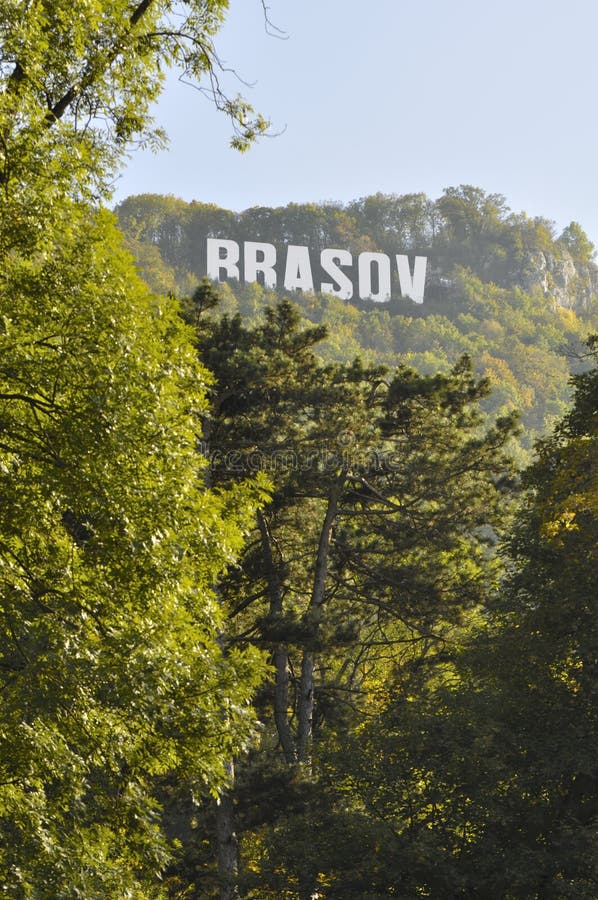 Brasov sign in Romania stock photo. Image of landmark - 83229434