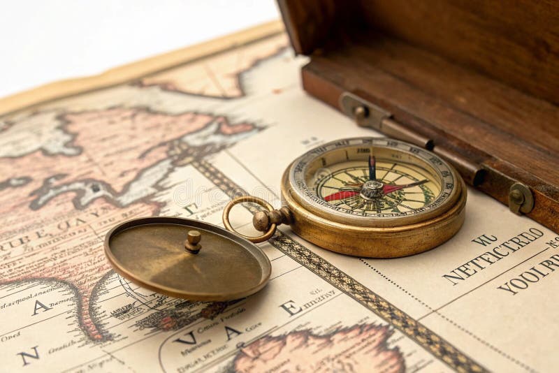 Brass Antique Nautical Compass with Old Map Stock Illustration ...
