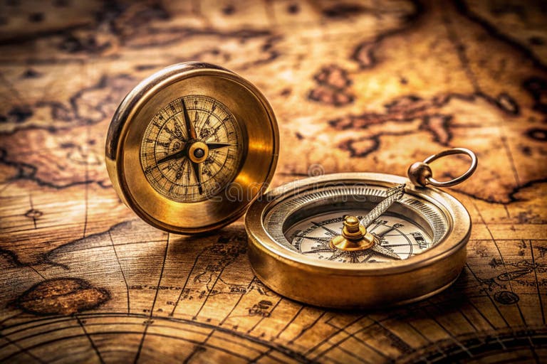 Brass Antique Nautical Compass with Old Map Stock Illustration ...