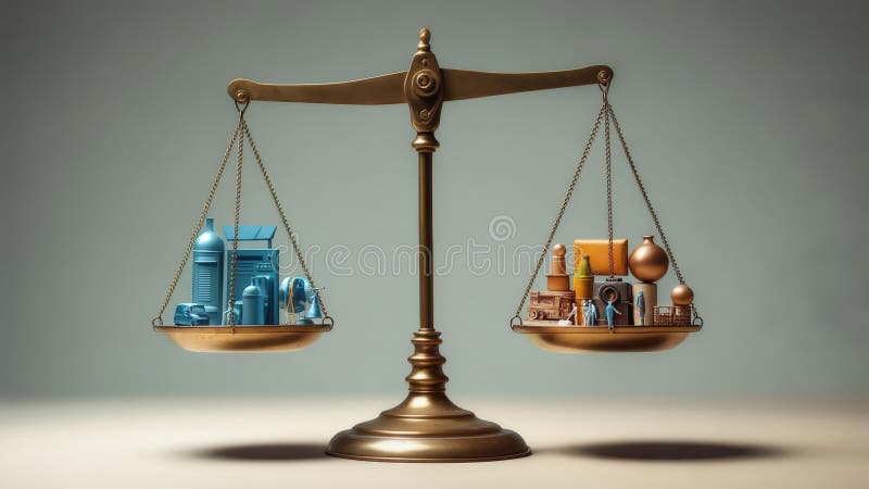 Brass Balance Scale Comparing Industrial and Environmental Elements ...