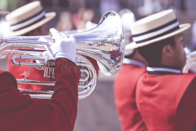 Brass Band in Red Uniform Performing Editorial Stock Image - Image of ...