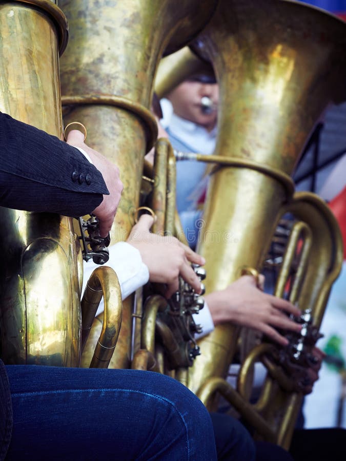 A Brass Band Stands in the Park. Stock Image - Image of concert, close ...