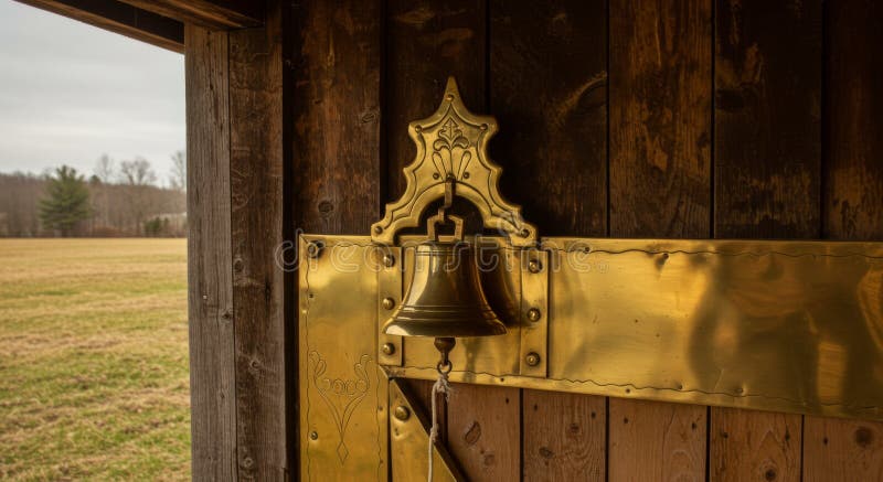 Brass Bell on Wooden Door in Rural Setting Stock Illustration ...