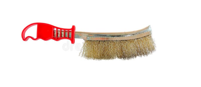 Brass Brush Hardware Tool with Red Handle Isolated Stock Image - Image ...