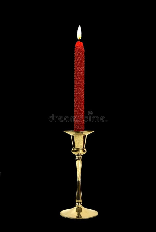 Brass Candlestick with Lit Candle Stock Image - Image of holder ...