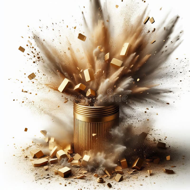 Brass Chalk Pieces and Dust Flying, Exploding in a Bri Stock ...
