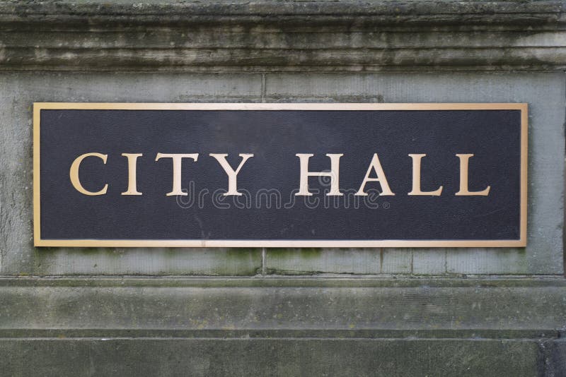 City Hall Sign stock photo. Image of wall, stone, board - 132972536